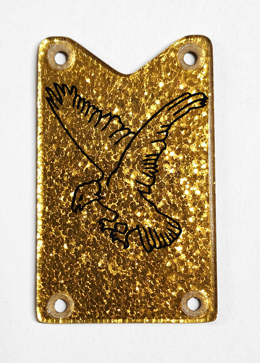 Gretsch Falcon Style Orange Gold Sparkle Truss Rod Cover with Black Fa ...
